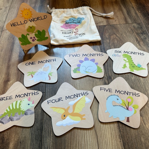 Other | Wooden Baby Milestone Cards Dinosaur | Poshmark